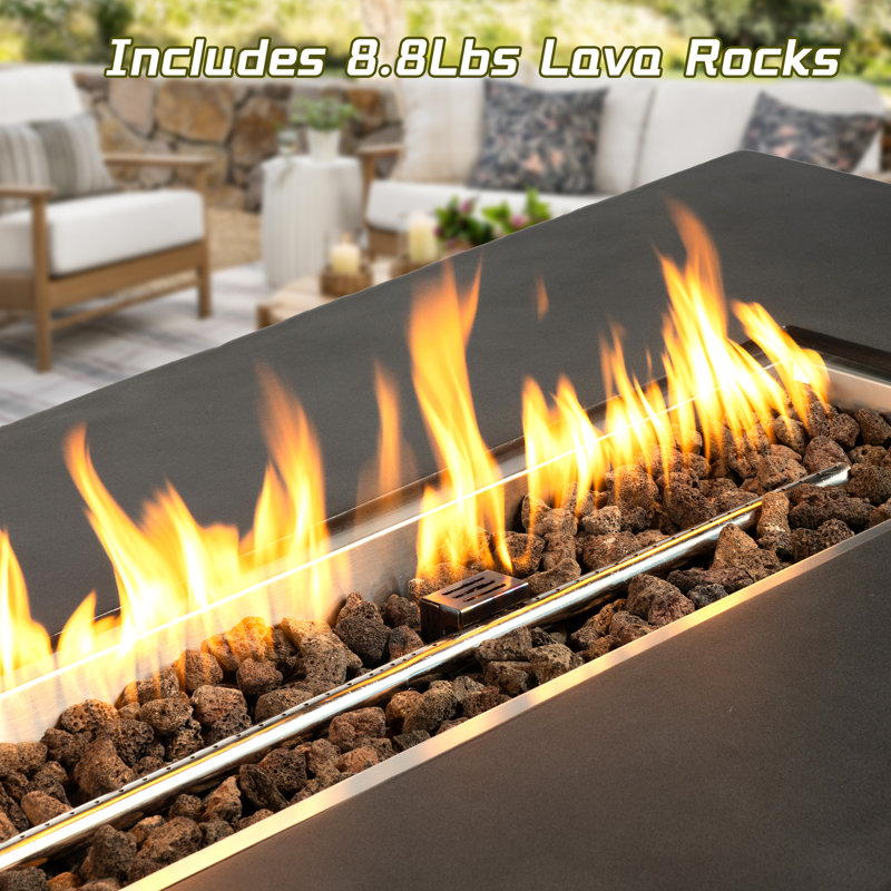 Brayden Studio® Genka Studio Rectangle Propane Outdoor Fire Pit Table With Lava Rocks | Wayfair